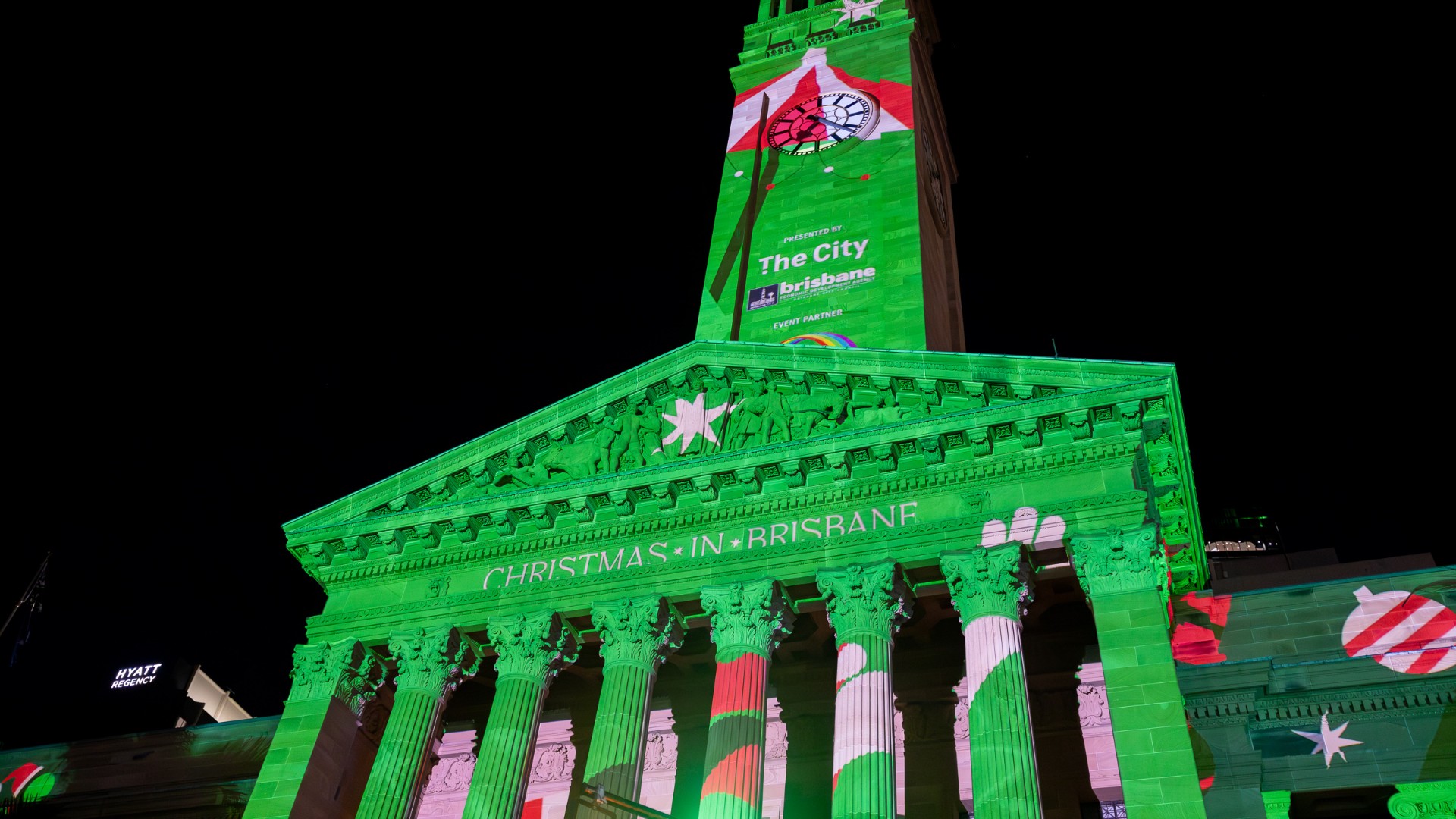 Dazzling light display decks City Hall